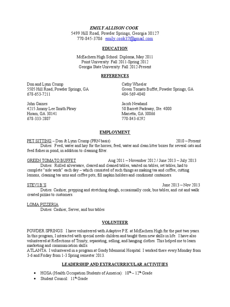 Emily Cook's Resume and Experience | PDF
