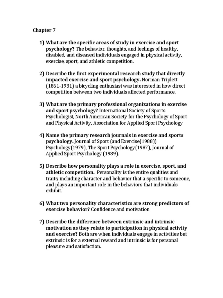 Chapter 7 Study Guide | PDF | Physical Exercise | Mood (Psychology)