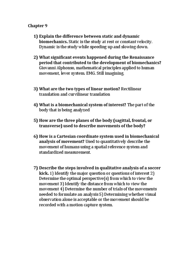 Chapter 9 Study Guide | PDF | Biomechanics | Force