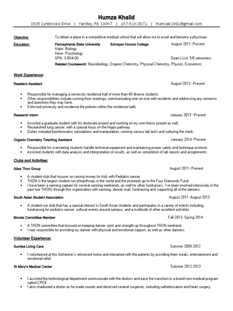 Humza Khalid: Work Experience | PDF | Health Care | Medicine