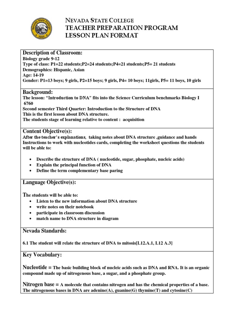 DNA Lesson Plan | PDF | Nucleic Acids | Nucleotides