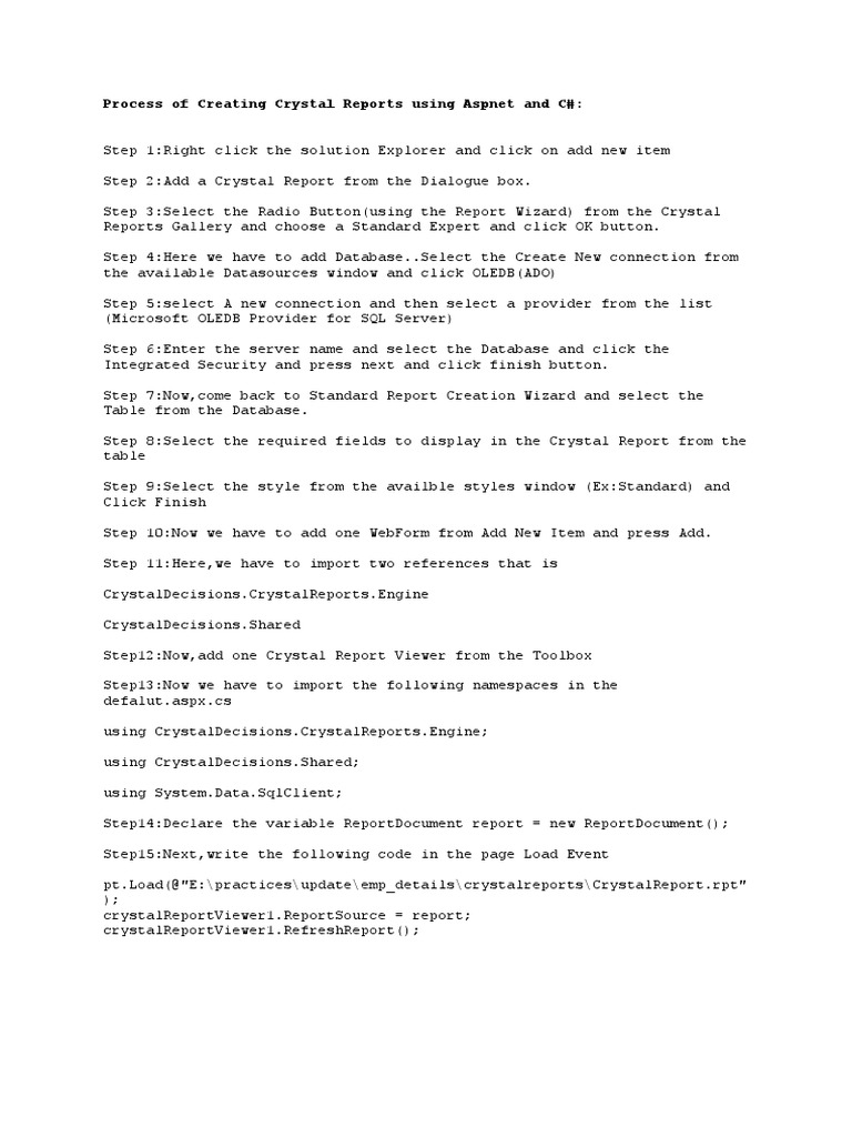 Creating Crystal Reports in ASP.NET and C#: A Step-by-Step Guide | PDF | Microsoft Sql Server ...