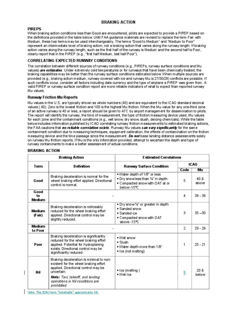 Pireps: Braking Action | PDF | Runway | Snow