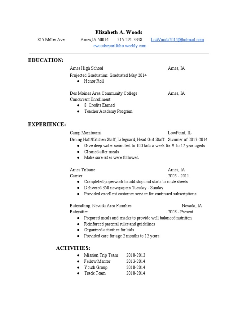 Elizabeth A. Woods: Resume Overview | PDF