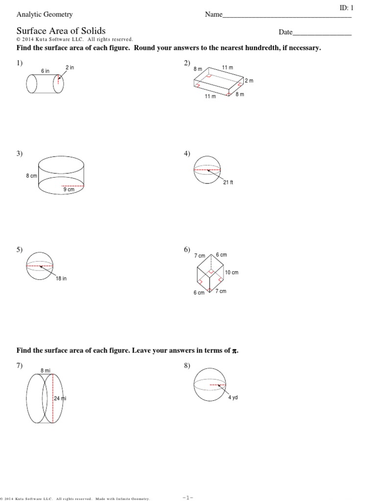 Surface Area Calculations Worksheet | PDF | Teaching Methods & Materials