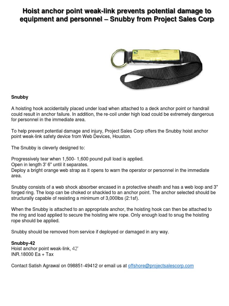 Snubby - HOIST LINE LOAD LIMITER From Project Sales Corp | PDF | Anchor ...