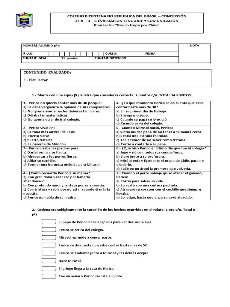 Prueba Perico Trepa Por Chile | PDF | Ocio