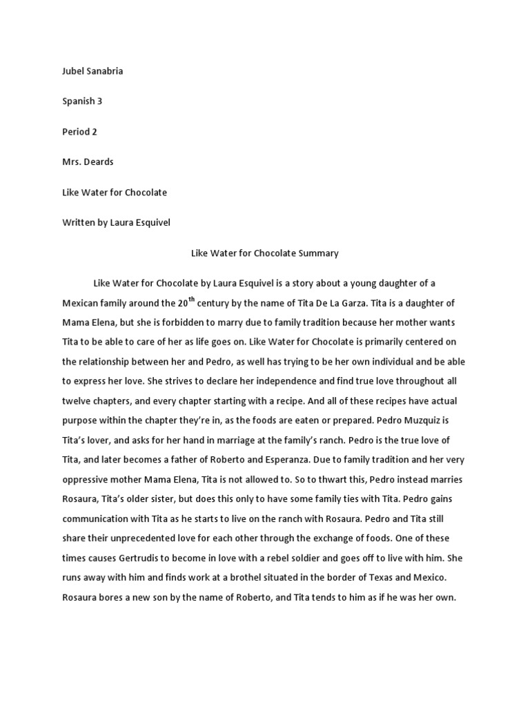 Like Water For Chocolate 3 Page Summary | PDF