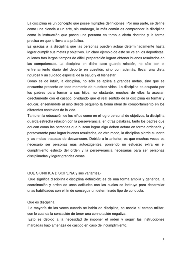 La Disciplina Es Un Concepto Que Posee Múltiples Definiciones | PDF ...