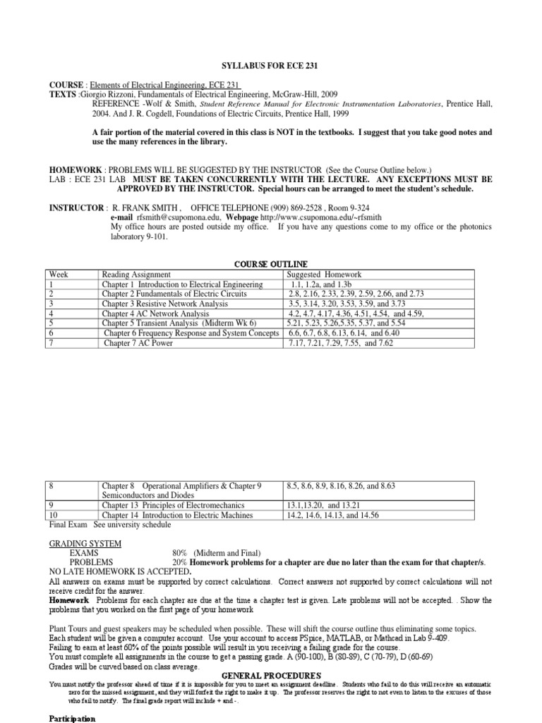 ECE 231 Syllabus (More Problems) | PDF