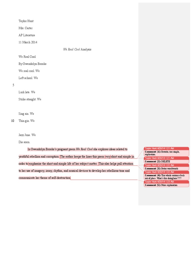 We Real Cool | PDF | Poetry | Rhyme