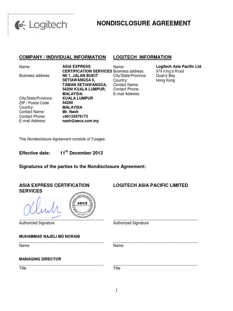 APAC NDA November 2 2012 - AECS Signed 11Dec2013 | Confidentiality ...