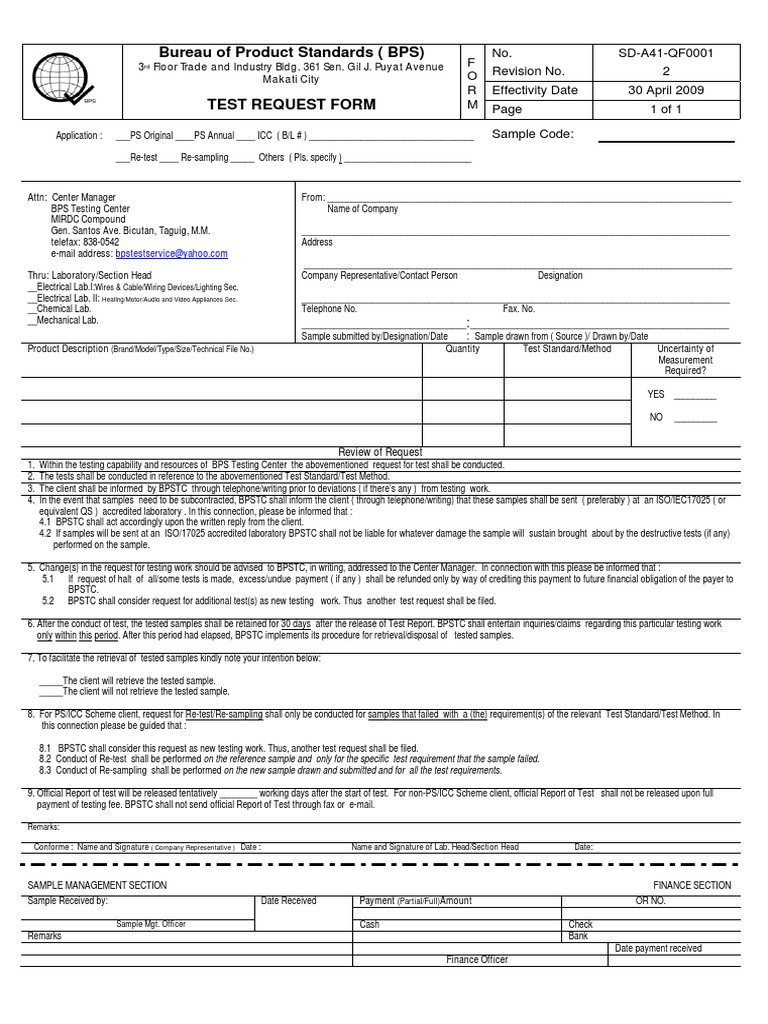 Test Request Form | Payments