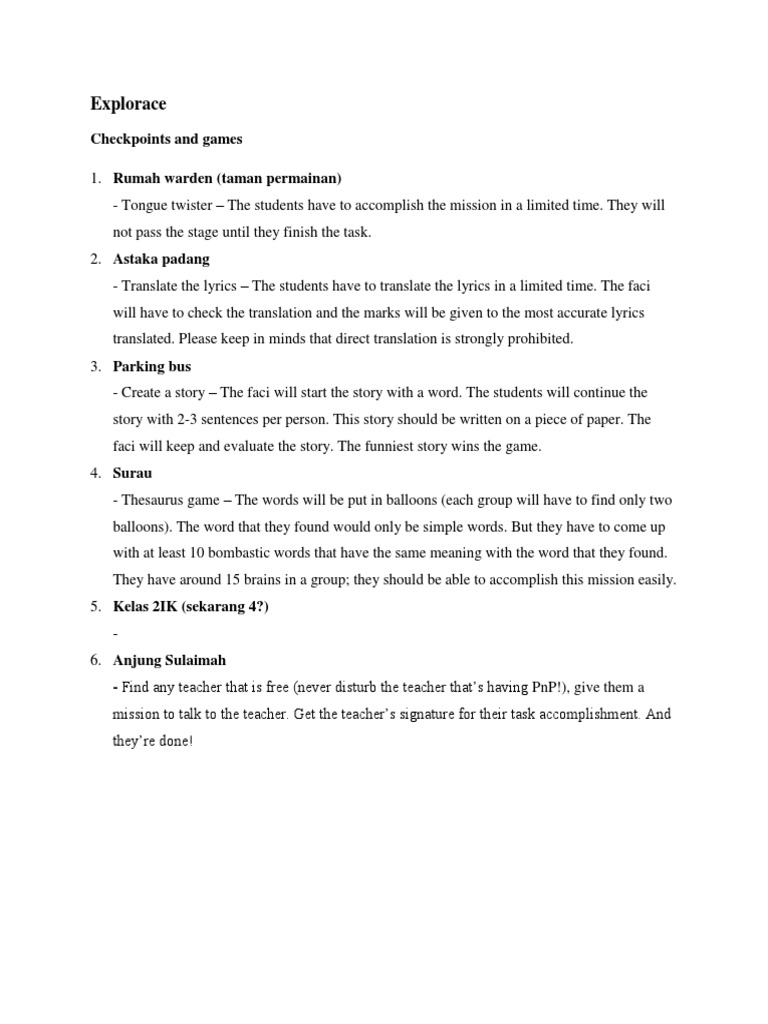 Explorace Game Activities for Students | PDF | Language Arts & Discipline