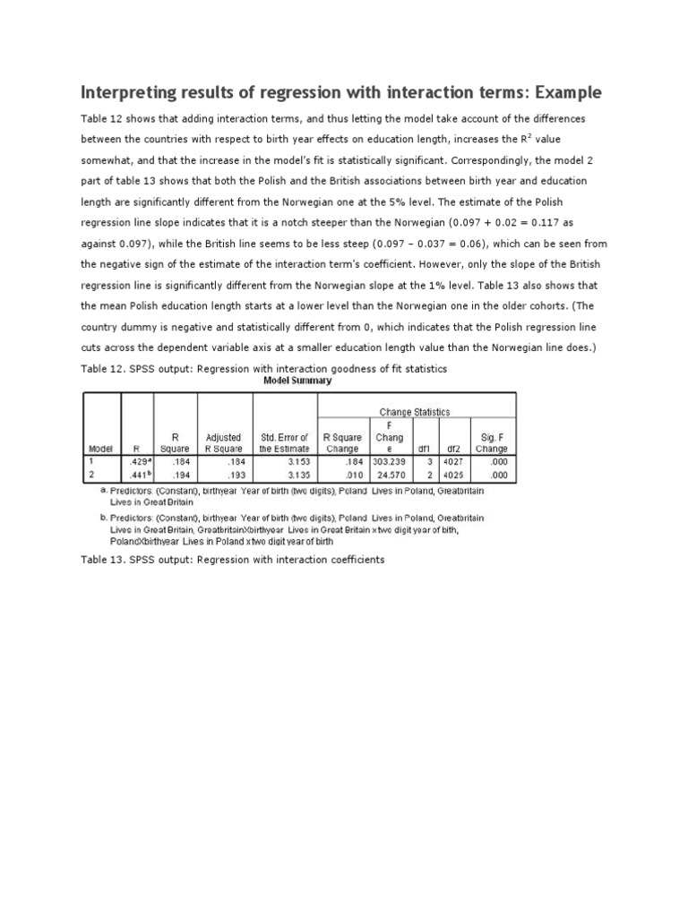 Interpreting Results of Regression With Interaction Terms | PDF ...