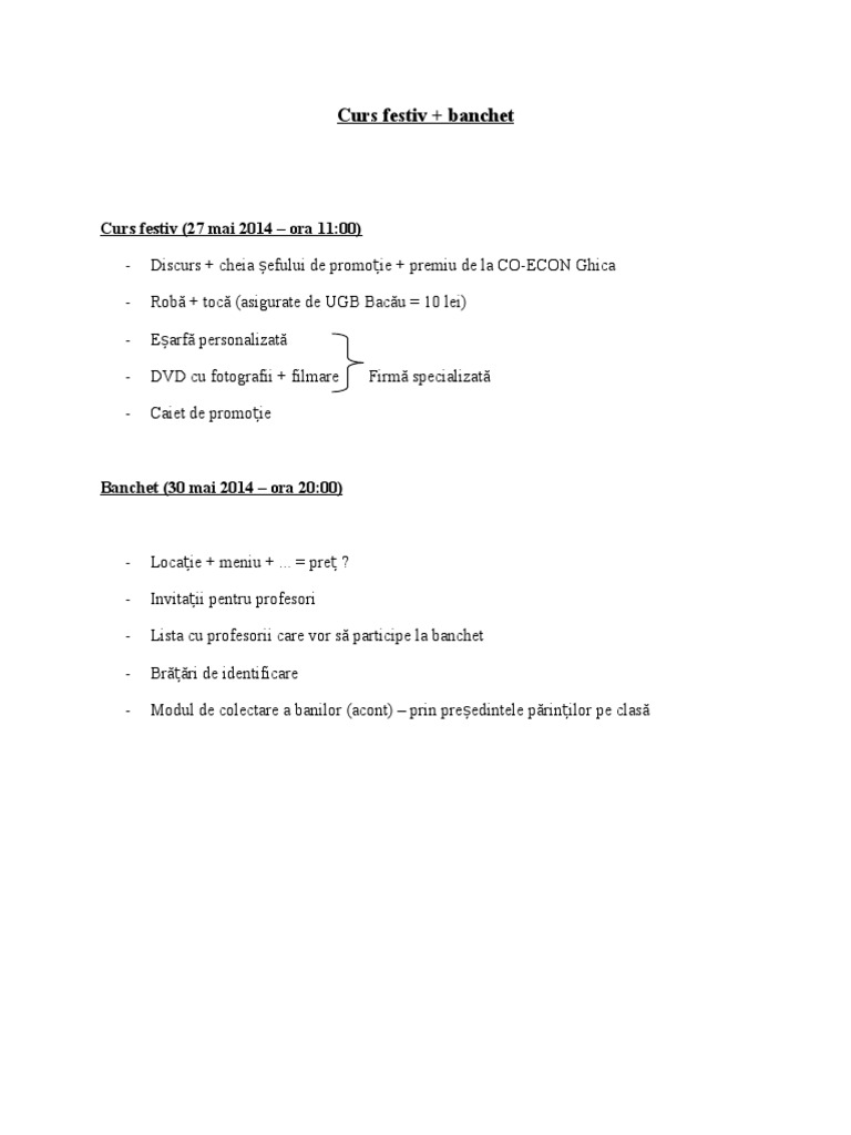 Banchet + Curs Festiv | PDF