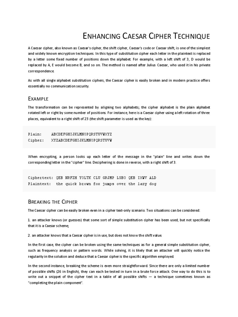 Enhancing Caesar Cipher Technique | PDF | Cipher | Espionage Techniques
