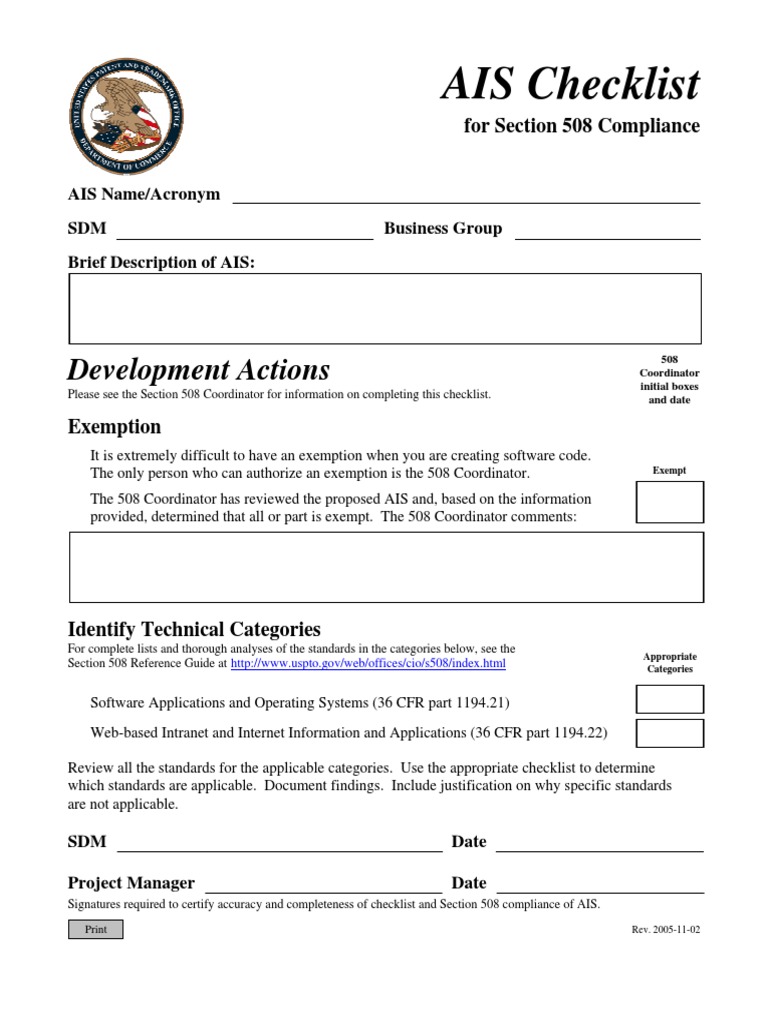 AIS Section 508 Compliance Checklist | PDF | Business