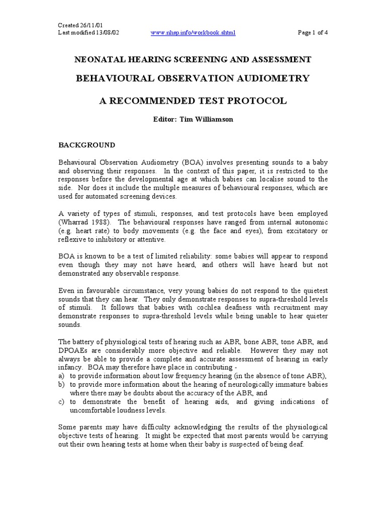 Behavioural Observation Audiometry | Hearing | Infants