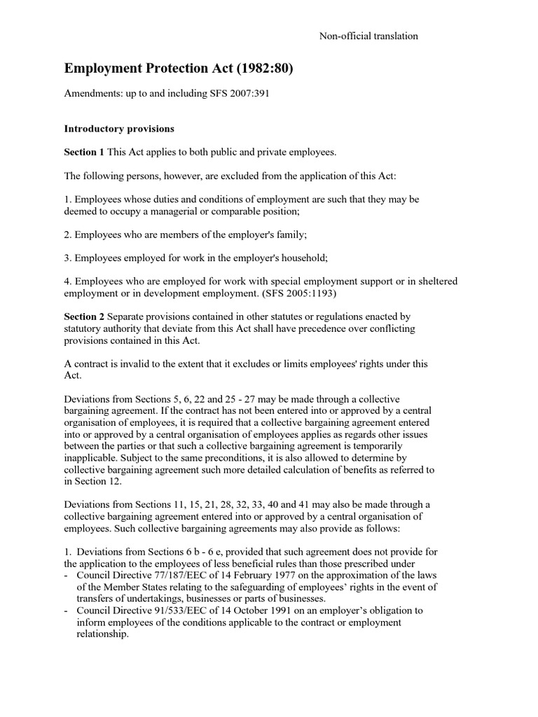Employment Protection Act | Employment | Collective Bargaining | Free ...