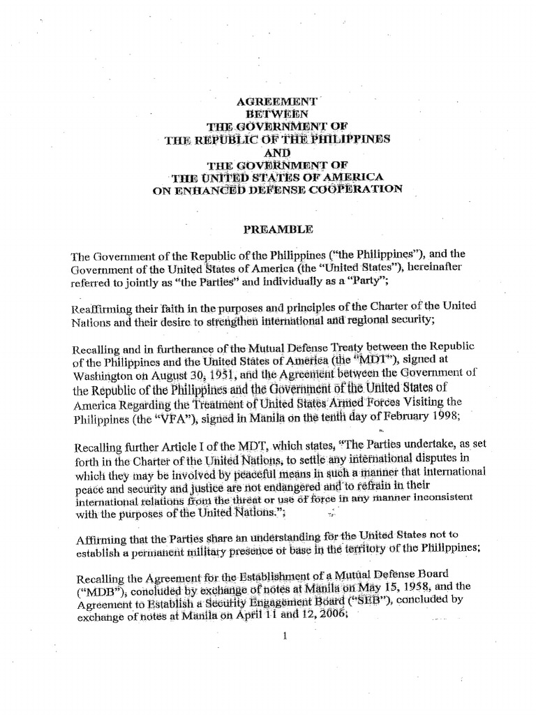 Enhanced Defense Cooperation Agreement | PDF