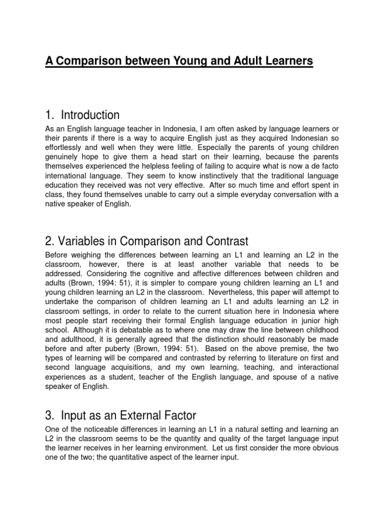 A Comparison Between Young and Adult Learners 1 | PDF | Second Language ...