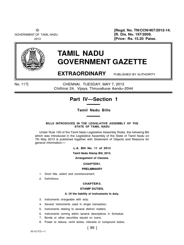 Tamil Nadu Stamp Bill | PDF | Lease | Mortgage Law