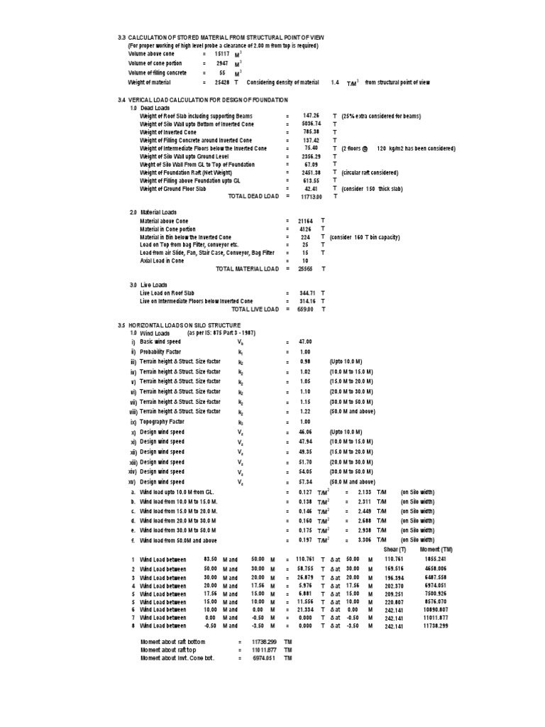Silo Design Load Calculations | PDF | Bending | Stress (Mechanics)