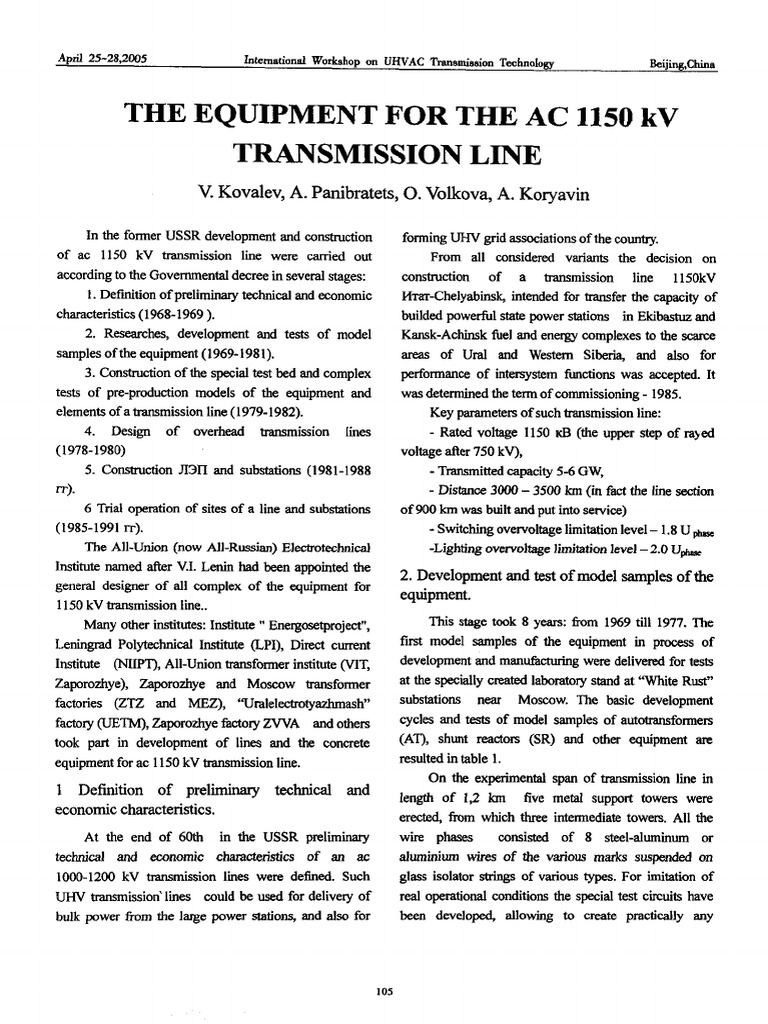 The Equipment For The AC 1150 KV Transmission Line | PDF