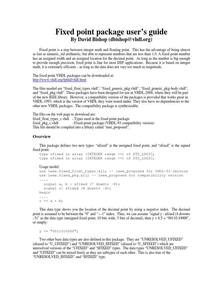 Fixed-Point Package User's Guide | PDF | Data Type | Vhdl