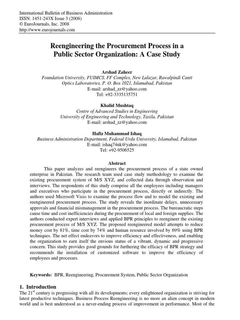 Reengineering The Procurement Process in A Public Sector Organization ...