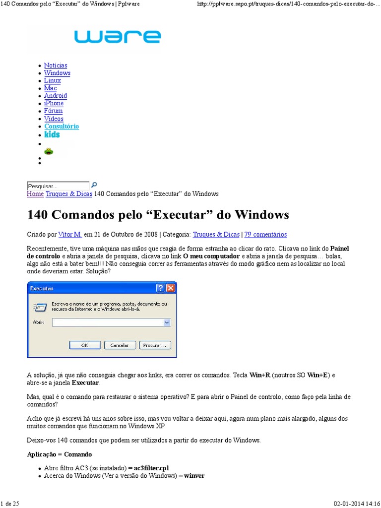 140 Comandos Pelo “Executar” Do Windows | Microsoft Windows | Linux ...