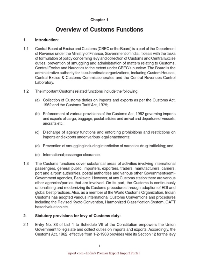 Functions of Customs Dept | PDF | Business | Finance & Money Management