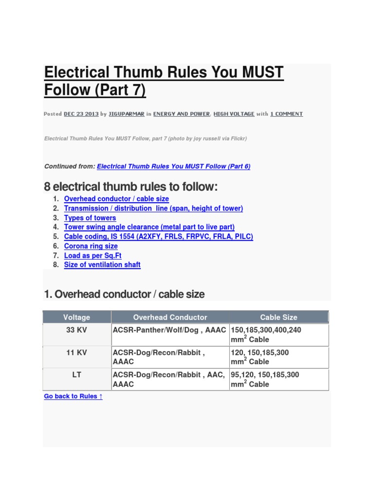 Electrical Thumb Rules - 7 | PDF | Wire | Electric Power Transmission