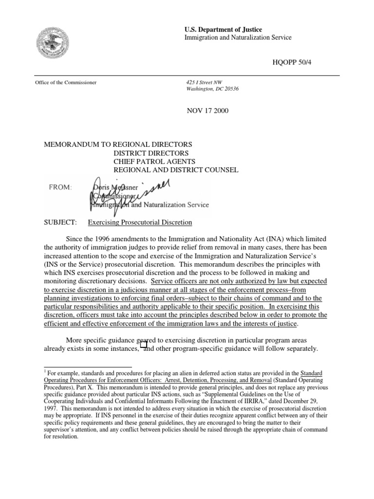 INS Prosecutorial Discretion Guide | PDF | Discretion | Removal Proceedings