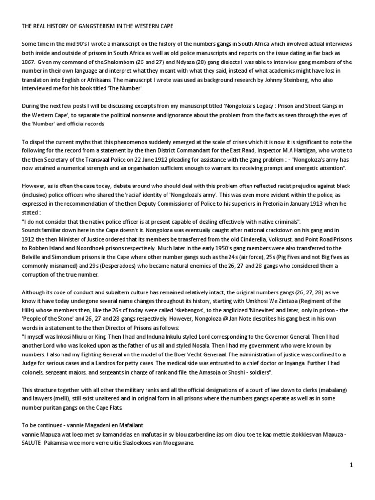 The Real History of Gangsterism in The Western Cape | PDF | Gang ...