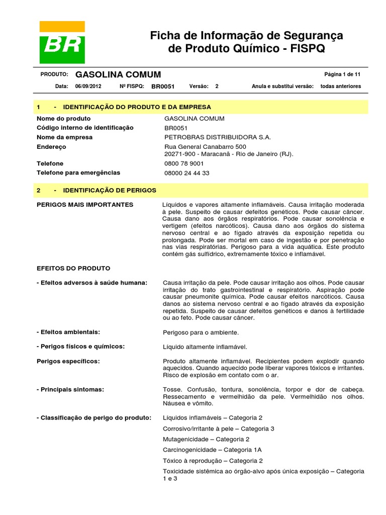Fispq Auto Gasolina Comum | Combustão | Benzeno