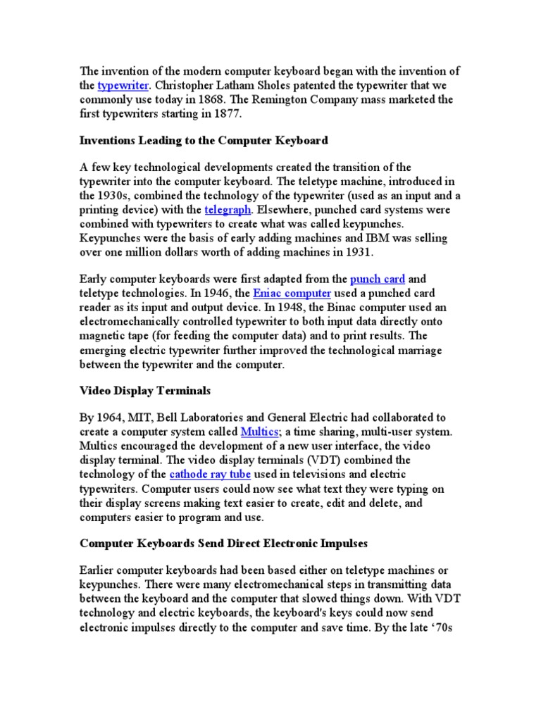 The Invention of The Modern Computer Keyboard Began With The | PDF ...