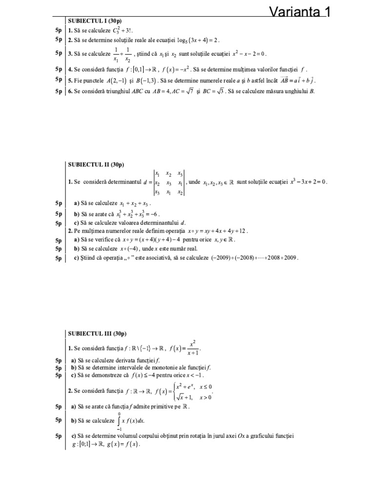 Modele Subiecte Bac Matematica M2