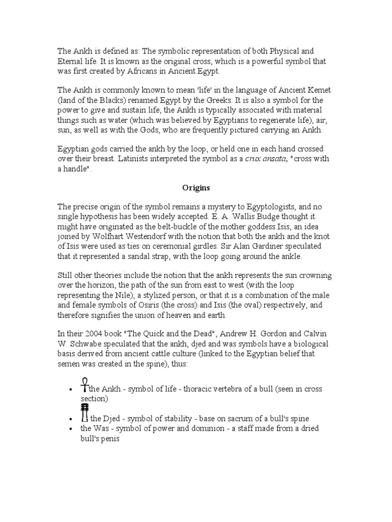 The Ankh Is Defined As: The Symbolic Representation of Both | PDF ...