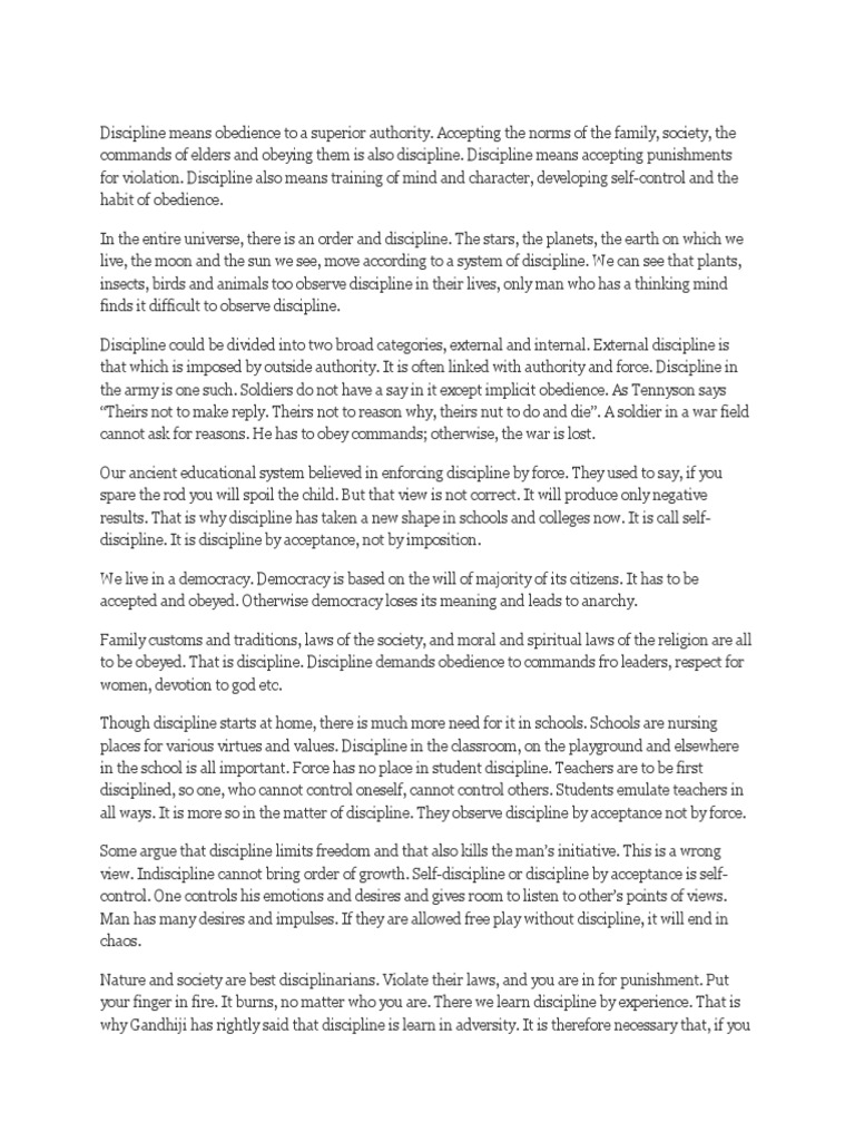 Discipline Means Obedience To A Superior Authority | PDF | Obedience ...