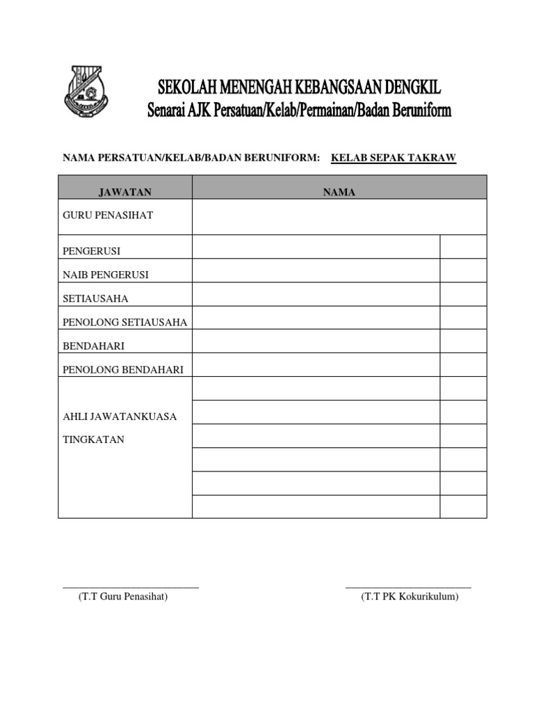 Contoh Borang Senarai Ajk | PDF