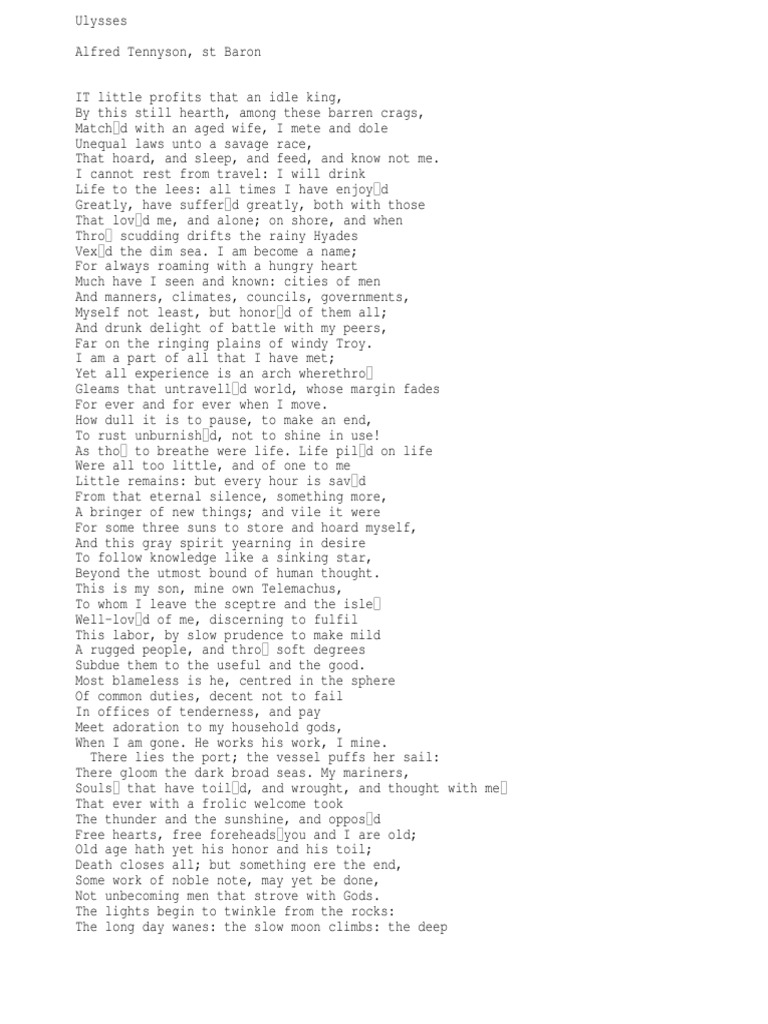 Ulysses by Alfred Lord Tennyson | PDF | Poetry