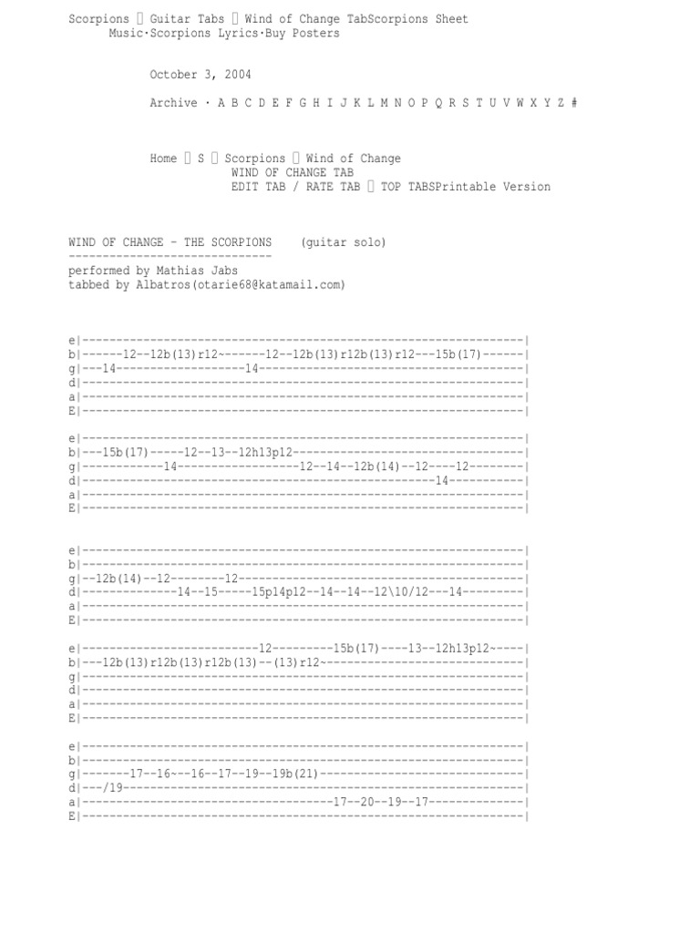 Scorpions - Guitar Tabs - Wind of Change Tab | PDF