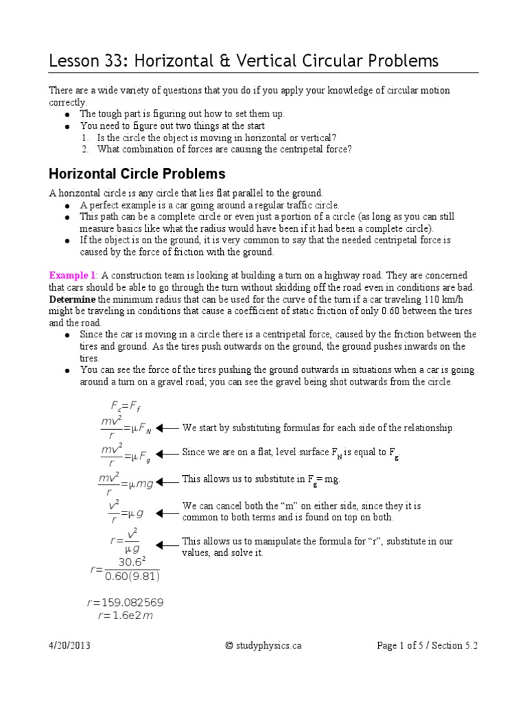 Lesson 33: Horizontal & Vertical Circular Problems | PDF | Quantity ...