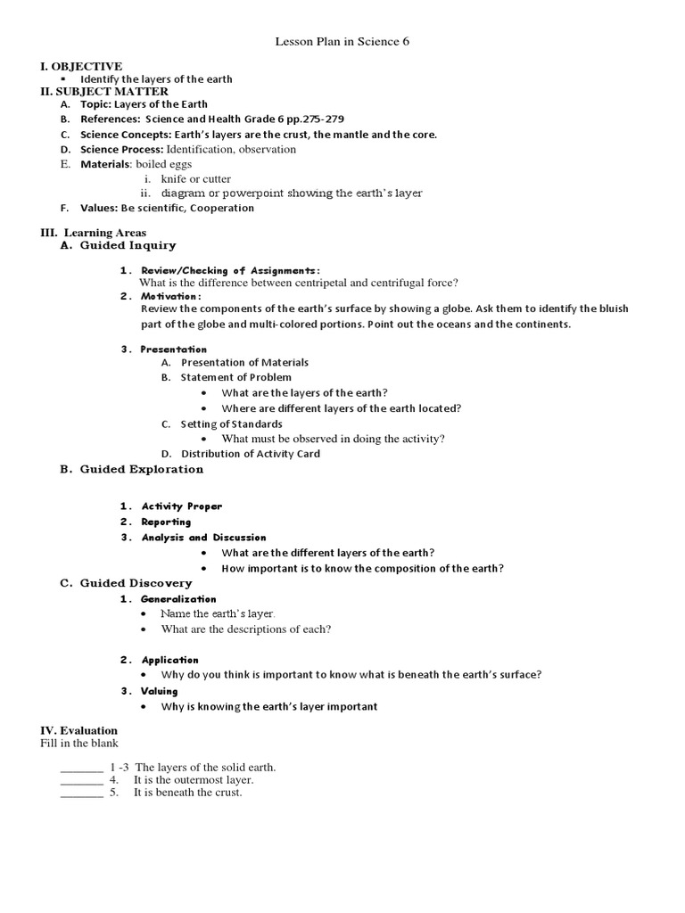 Grade 6 Lesson Plan: Earth's Layers | PDF | Earth | Structure Of The Earth