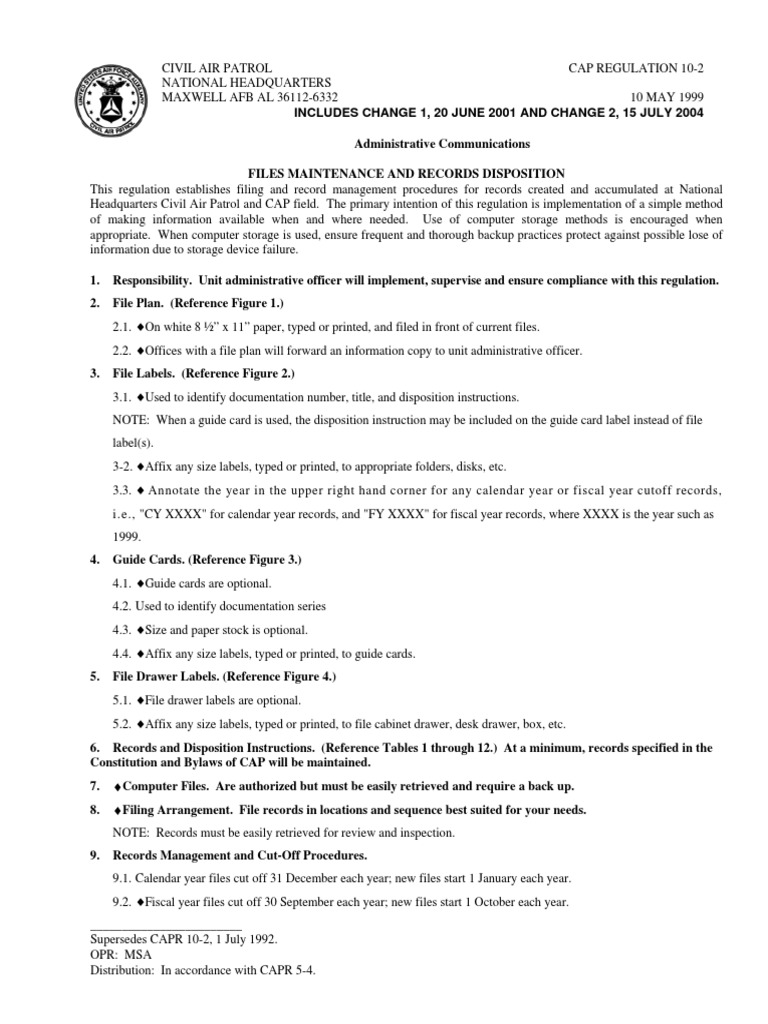 CAP Regulation 10-2 - 07/15/2004 | PDF | Civil Air Patrol | Irs Tax Forms