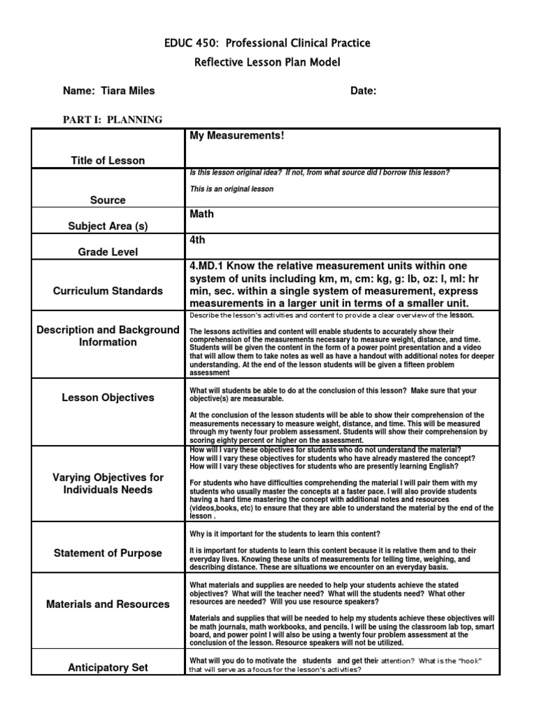 Reflective Lesson Measurements | PDF | Differentiated Instruction ...