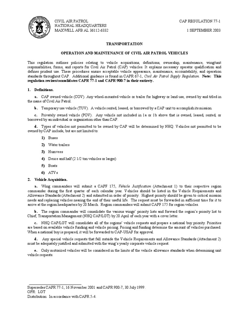 CAP Vehicle Operation and Maintenance Guide | PDF | Tire | Civil Air Patrol