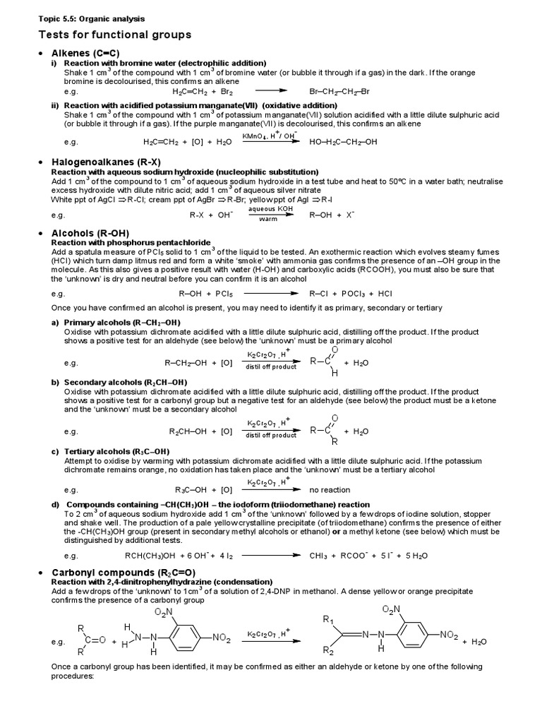Organic Chemistry - Tests For Functional Groups PDF | PDF
